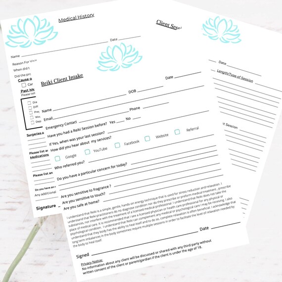Lotus NEW Reiki Client Intake and Session Forms Bundle - Etsy