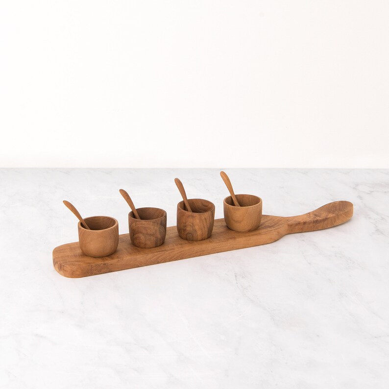 Teak Condiment Bowl, Spoon, and Serving Tray Set - Etsy