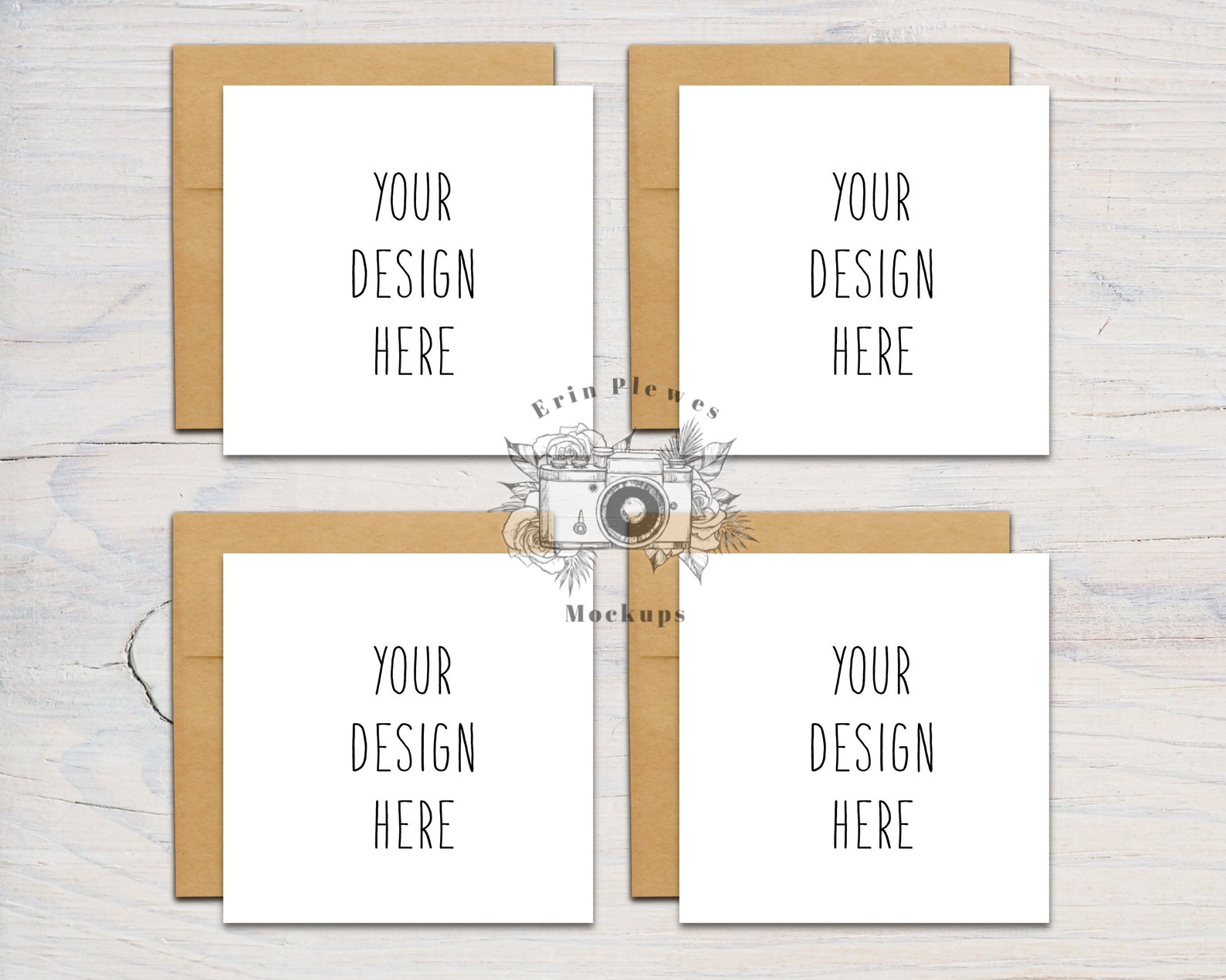 Square Card Mockup Kraft Envelope Set, Front Back Greeting Card Mockups ...