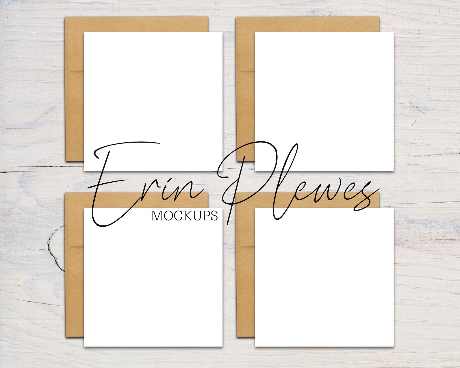 Square Card Mockup Kraft Envelope Set, Front Back Greeting Card Mockups ...