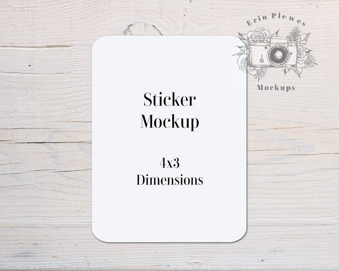 Sticker Mockup 4x3, Label Mock up 4"x3" on Rustic White Wood ...