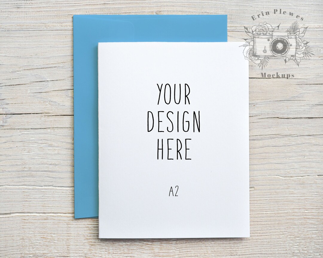 A2 Greeting Card Mockup With Bright Blue Envelope, Thank You Card Mock ...