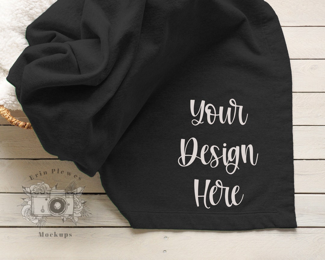 Blanket Mockup Black, Black Fleece Blanket Mockup in a Basket for ...