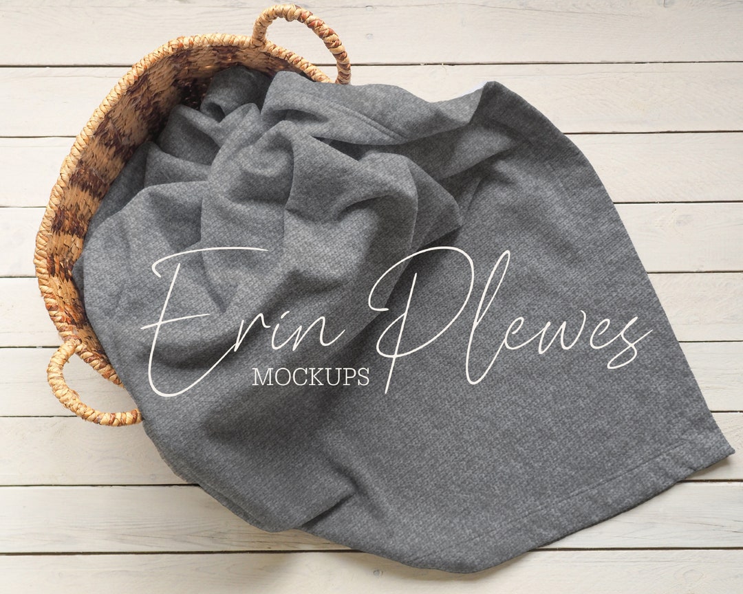 Blanket Mockup Dark Gray, Stadium Blanket Mockup in a Basket for ...
