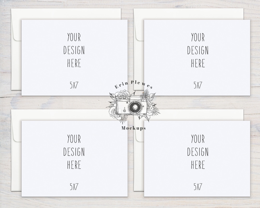 5x7 Wide Card Mockup Front Back, Landscape Card Mock up Set of 4, A7 ...