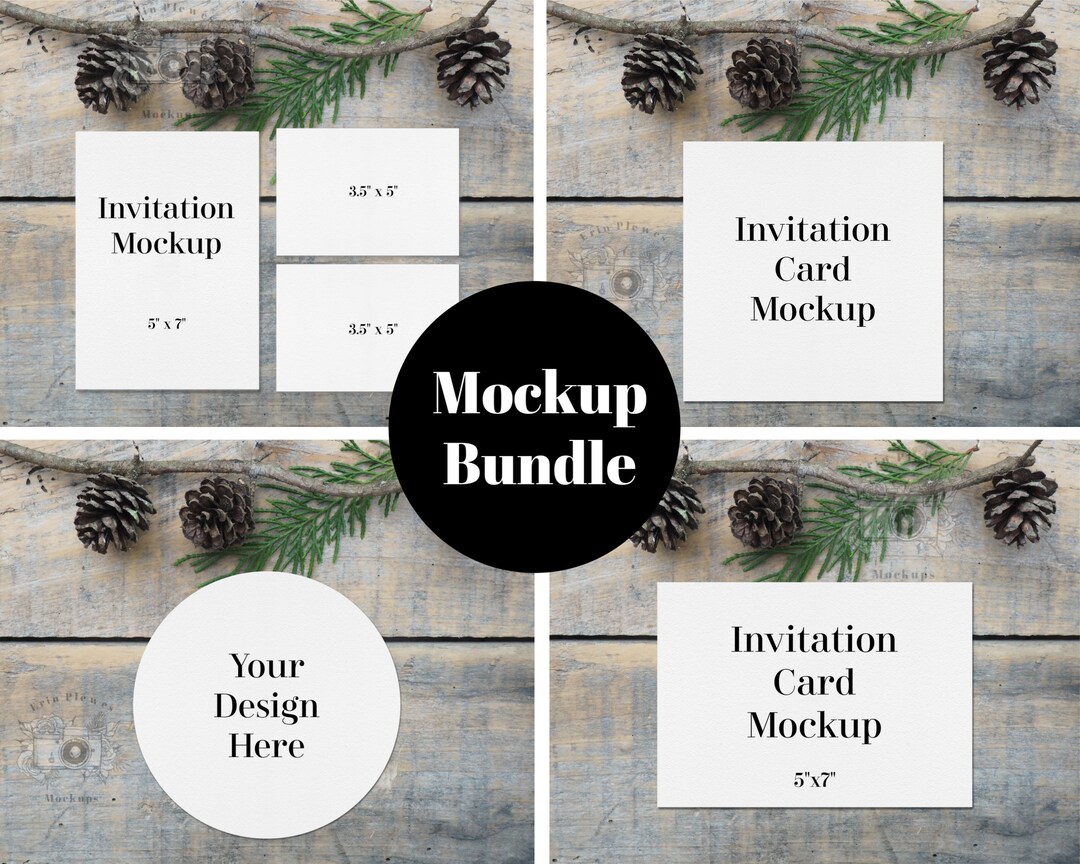 Card Mockup Bundle, Invitation Mock up Bundle for Winter Themed Stock ...