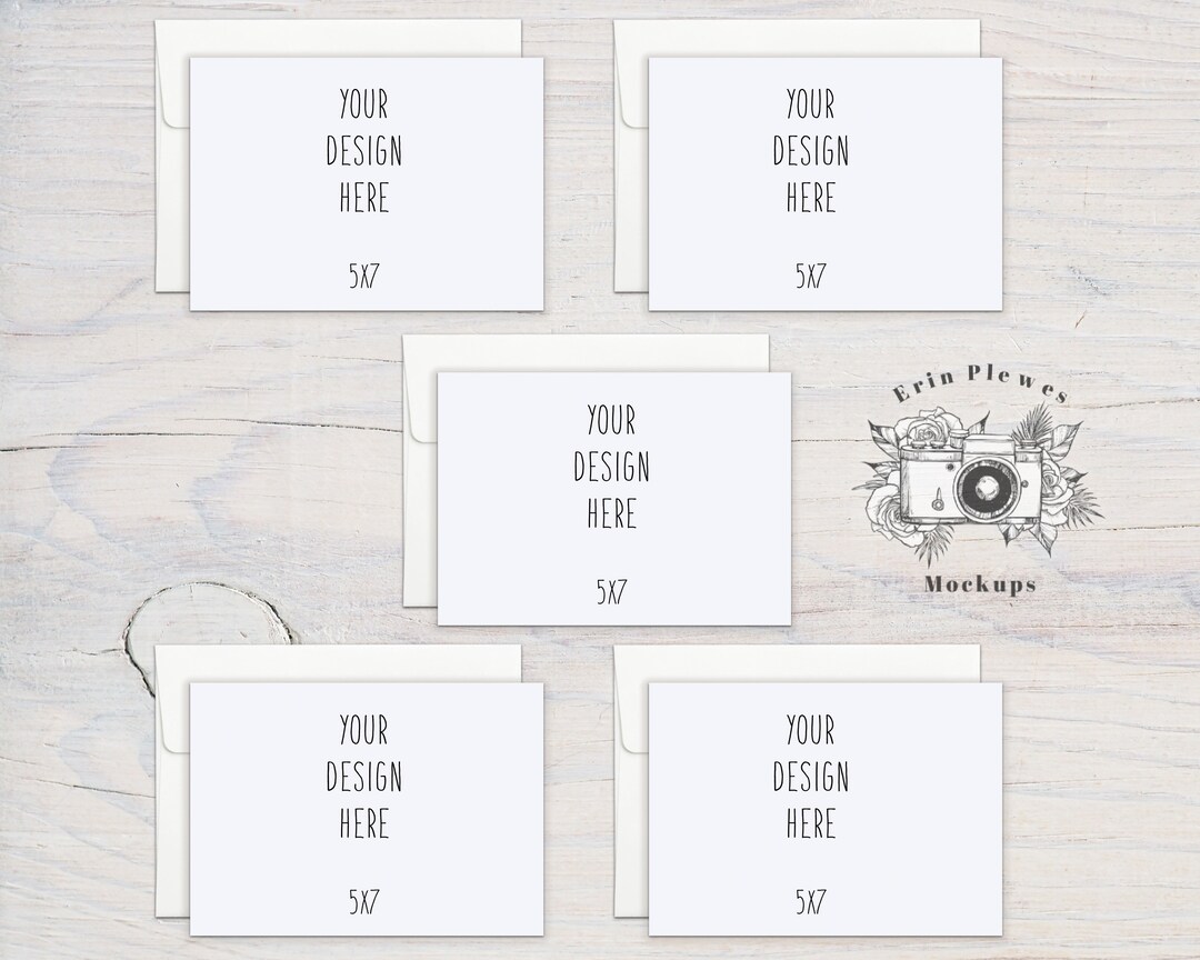 5x7 Wide Card Mockup Set of 5, Landscape Card Mock Front Back A7 ...