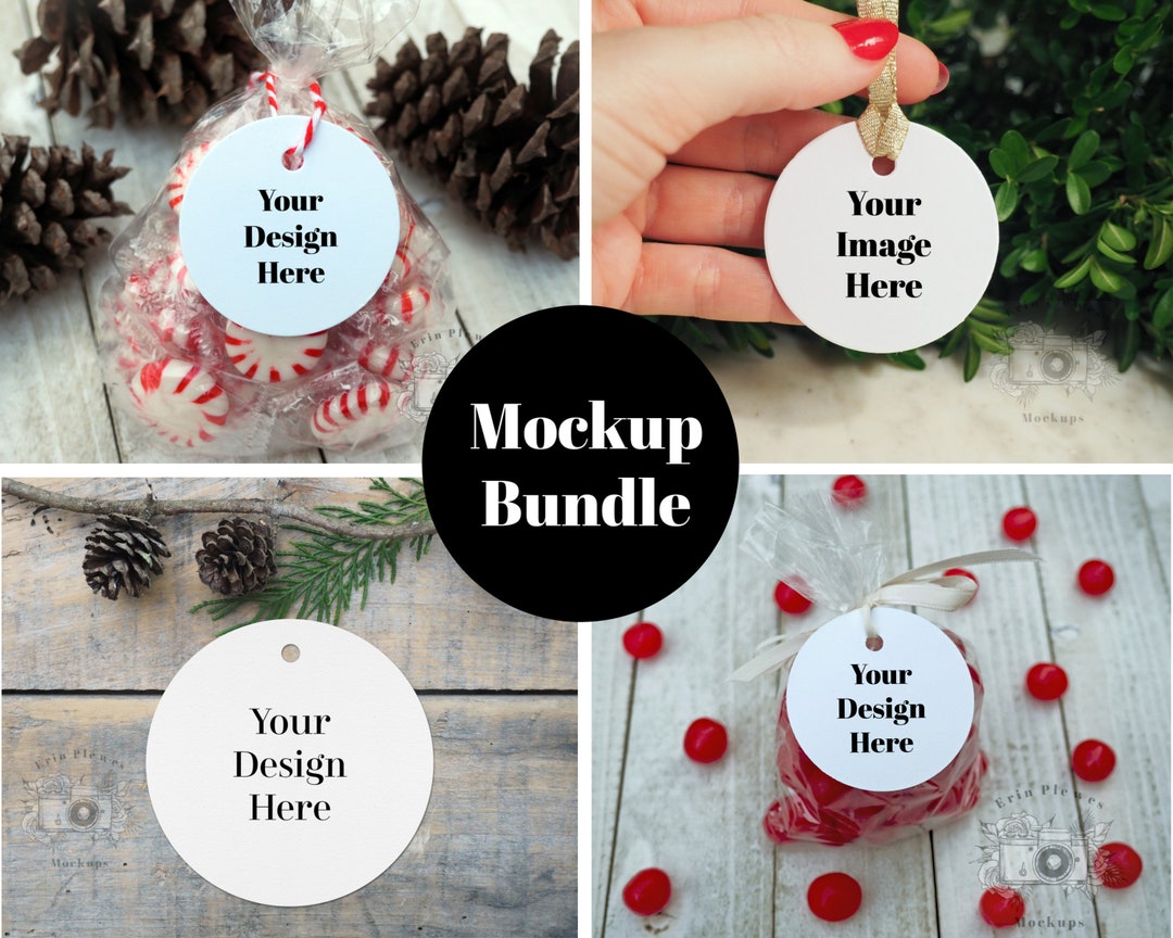 Round Tag Mockup Bundle, Label Mock up Bundle for Holiday Present Stock ...