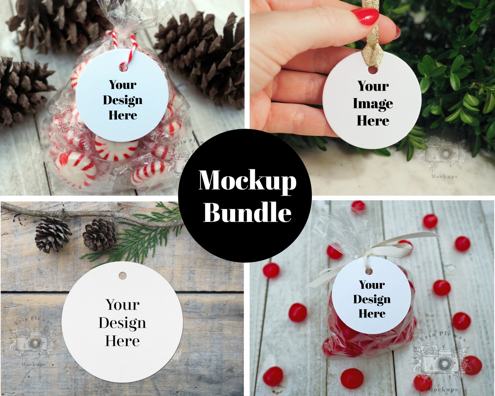 Round Tag Mockup Bundle, Label Mock up Bundle for Holiday Present Stock ...