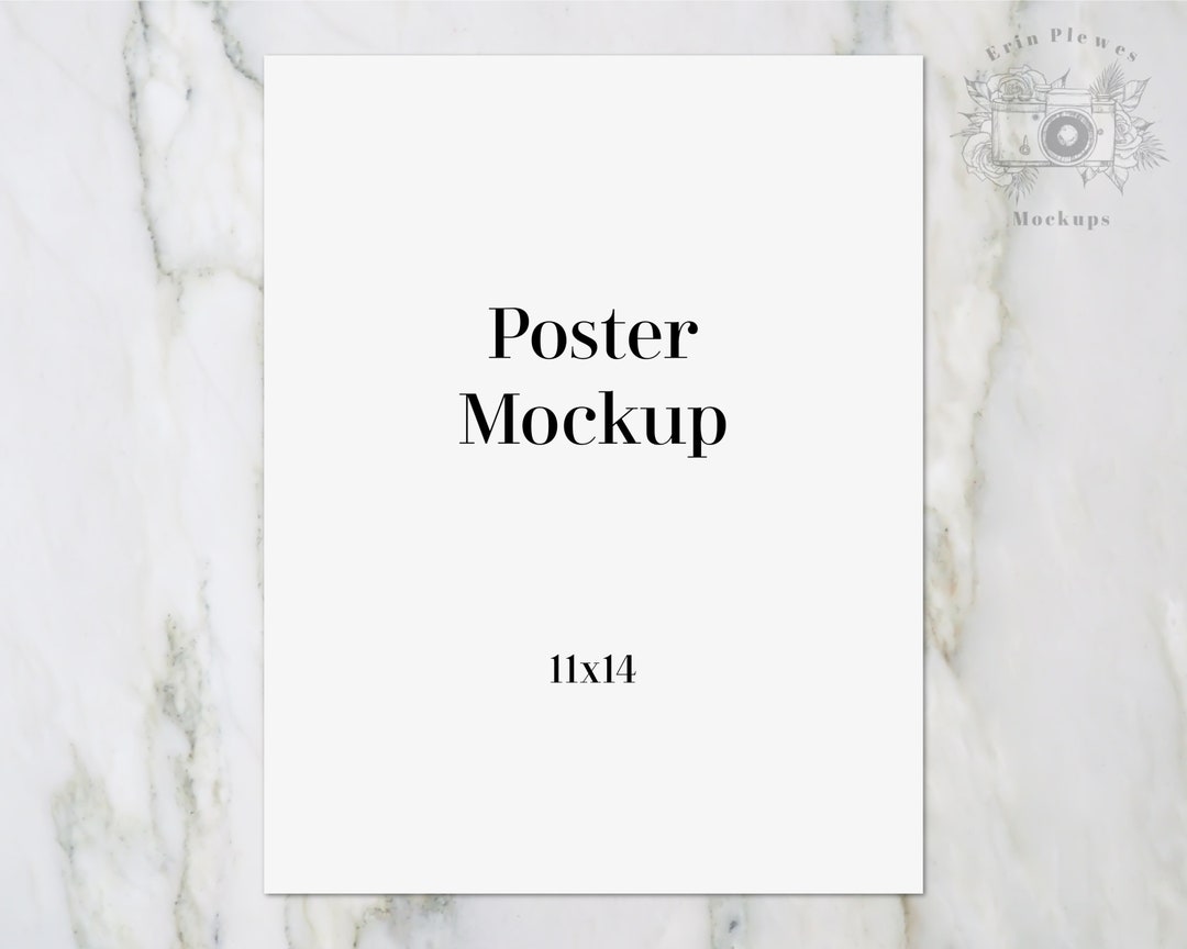 11x14 Poster Mockup, Print Mock-up on Gray Marble Lifestyle Stock Photo ...