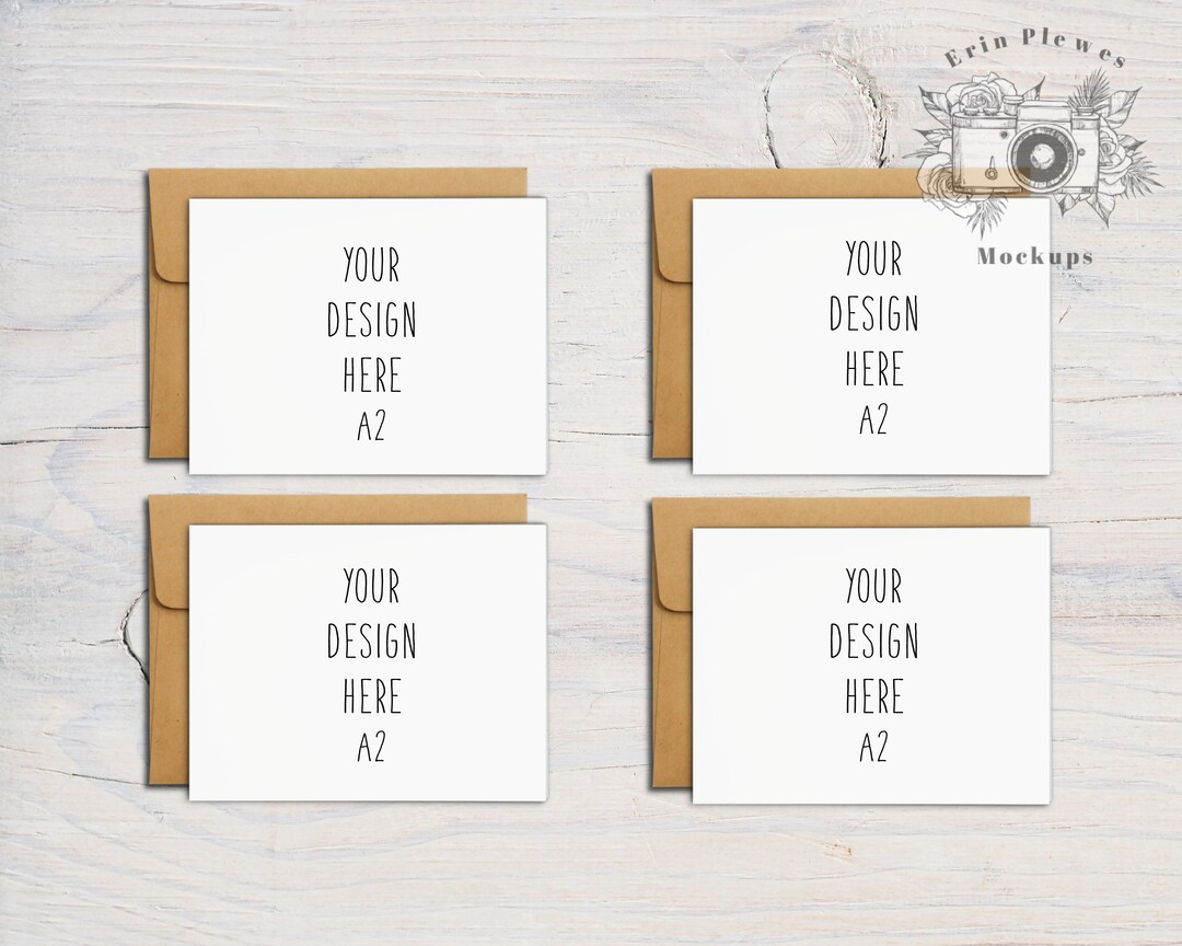 A2 Card Mockup Kraft Envelopes, Front Back Greeting Card Mockups ...