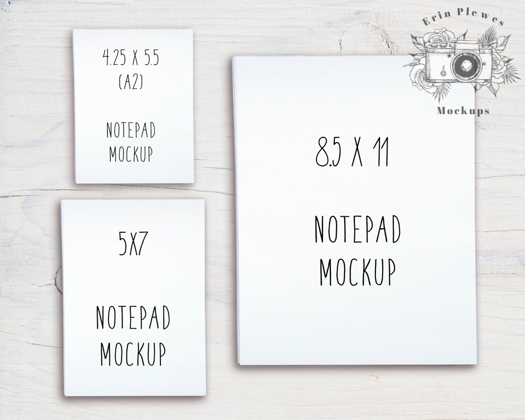 Notepad Mockup Comparison, 5x7 and 4.25 X 5.5 and 8.5 X 11 Notepad Mock ...