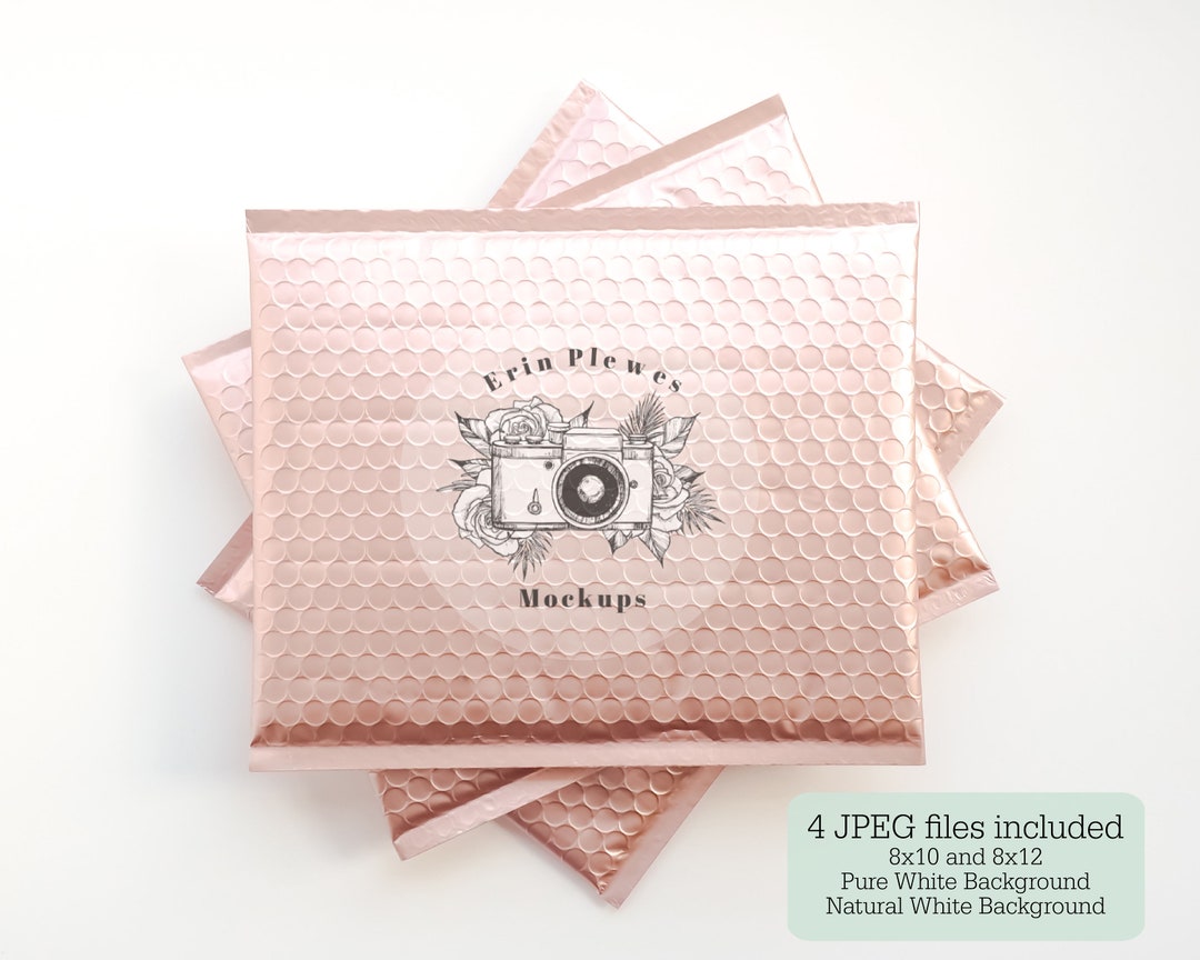 Bubble Mailer Mockup, Rose Gold Package Mock Up, Pink Poly Mailer Set ...