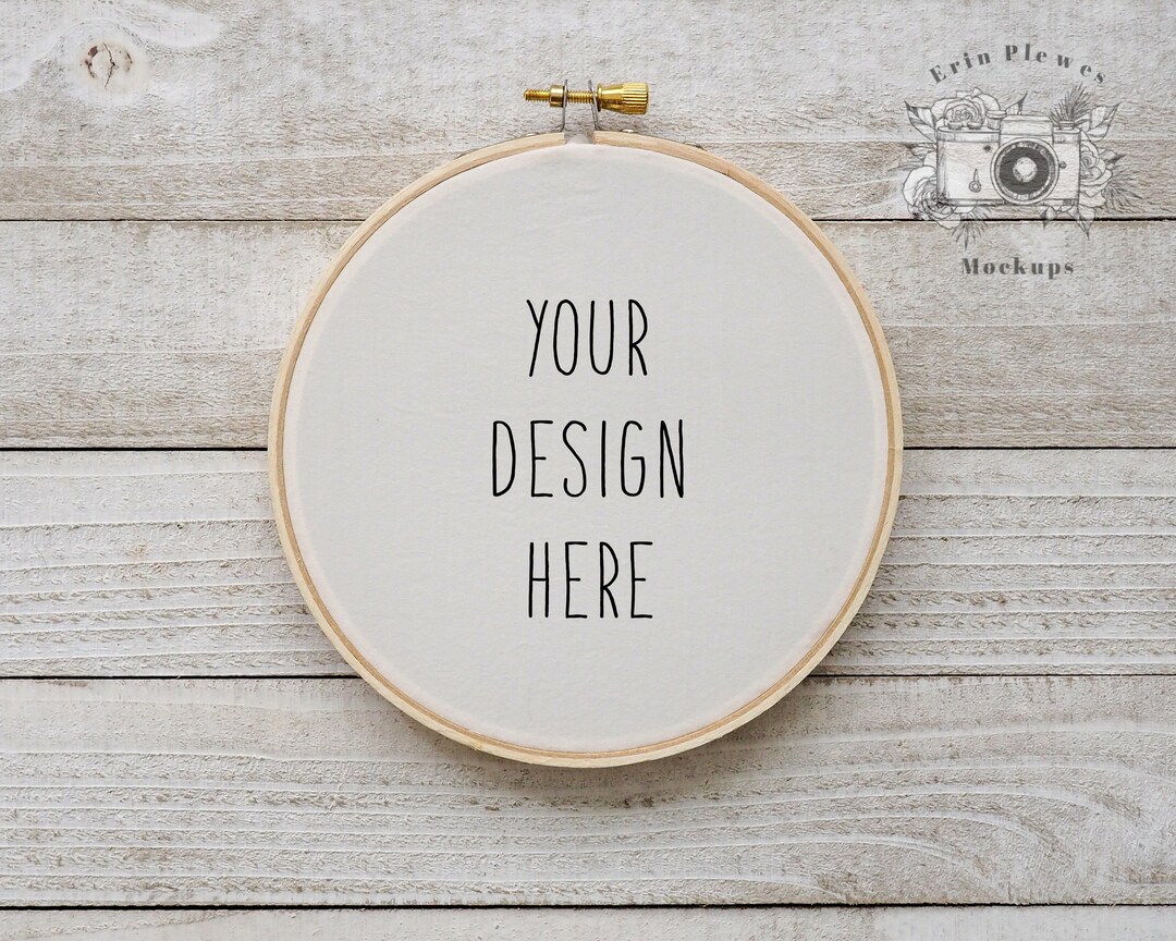 Embroidery Hoop Mockup, Cross Stitch Mockup on Rustic White Wood ...