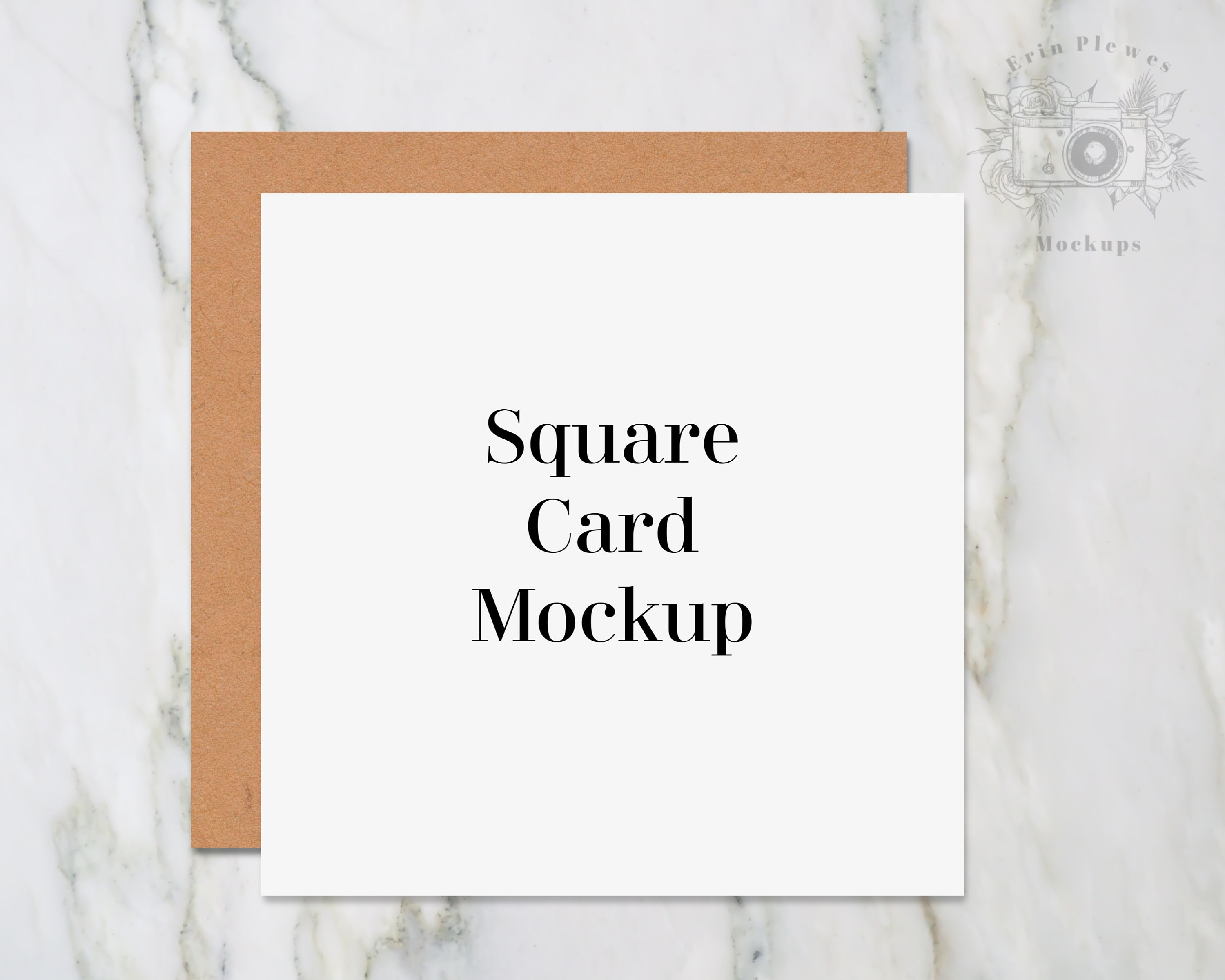 Square Card Mockup With Kraft Envelope, Invitation Mock up on Marble ...