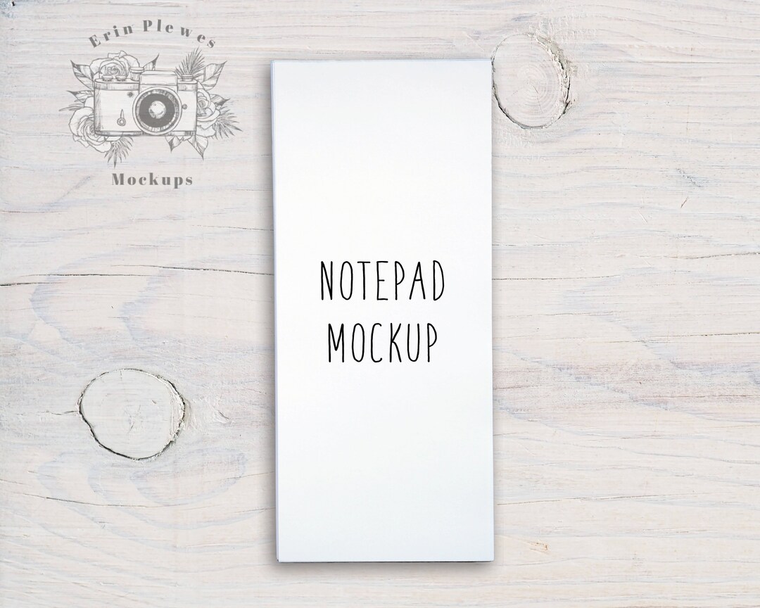 Skinny Notepad Mockup, Sticky Notes Mock up on Rustic Wood Background ...