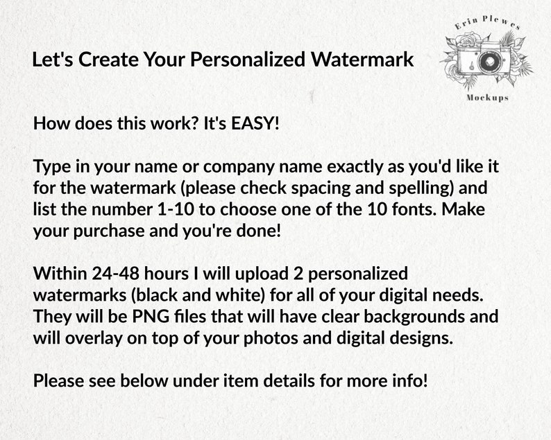 Personalized Watermark Customized Watermark PNG Company Name | Etsy