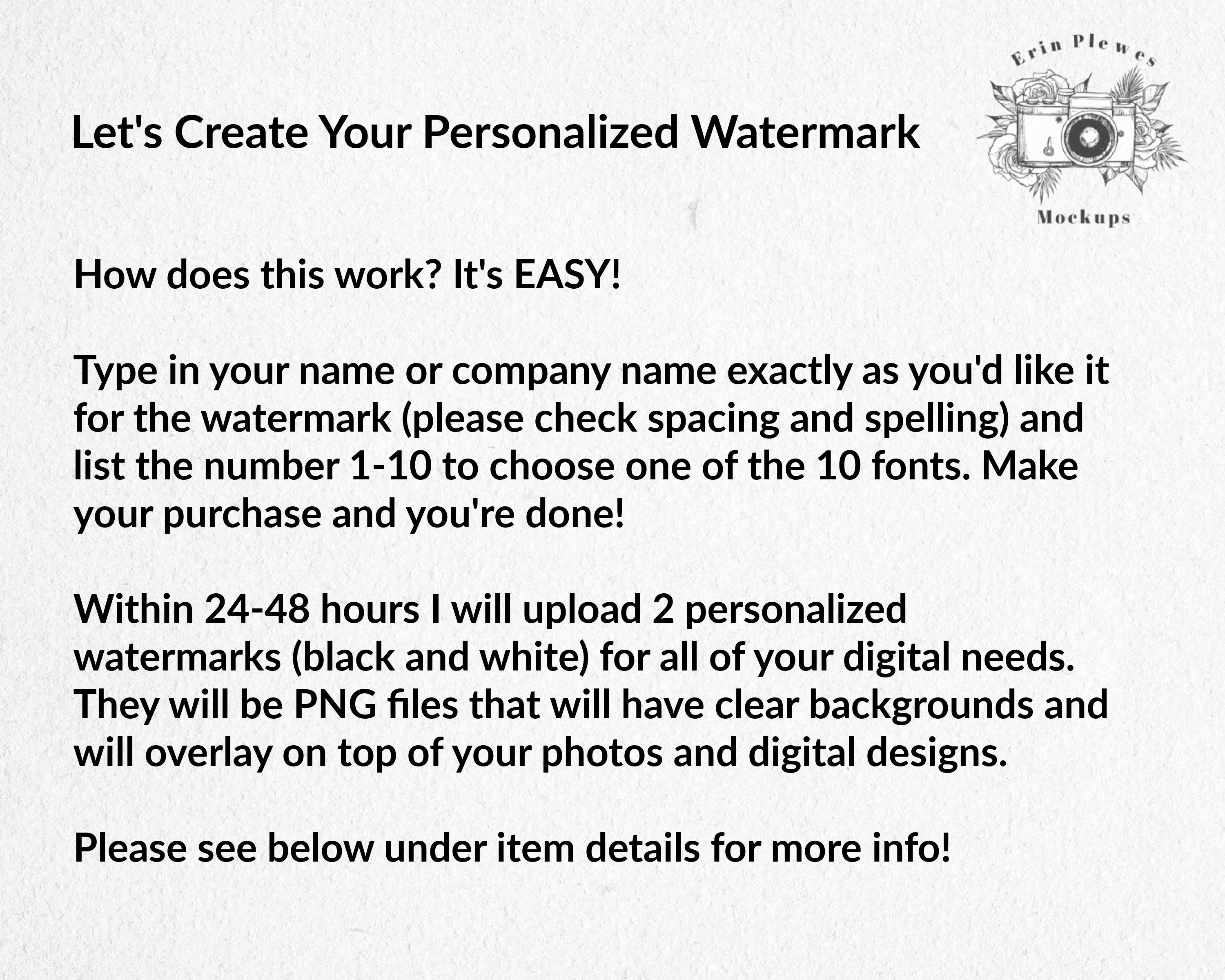 Personalized Watermark Customized Watermark PNG Company Name | Etsy