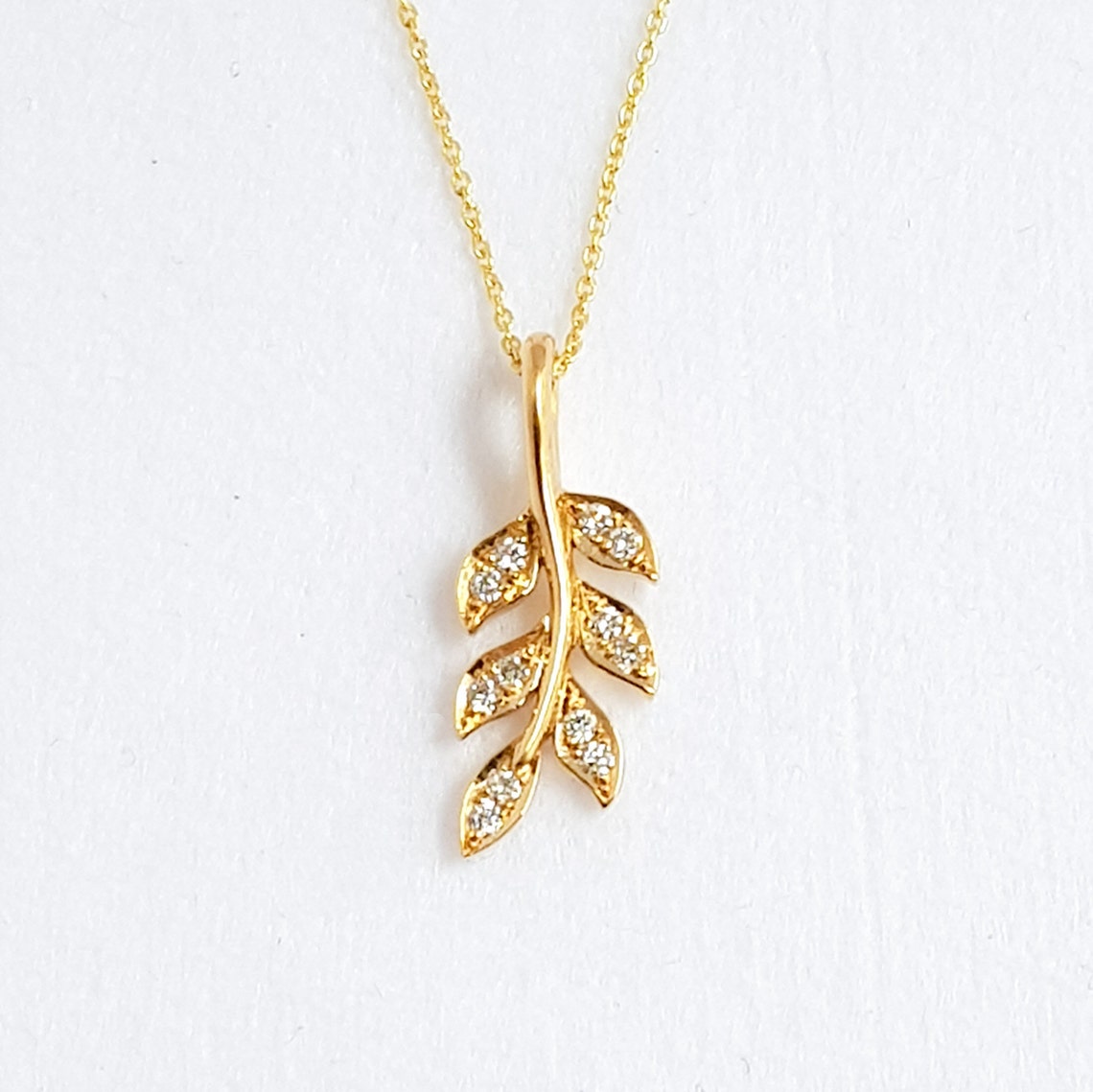 Olive Leaf Necklace Olive Branch Diamond Necklace Athena - Etsy