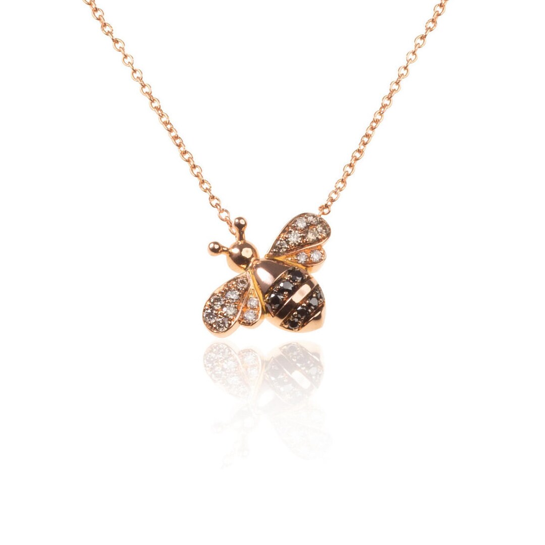 Diamond Bee Pendant, Bumble Bee Necklace, Gold Bee Necklace, Honey Bee ...
