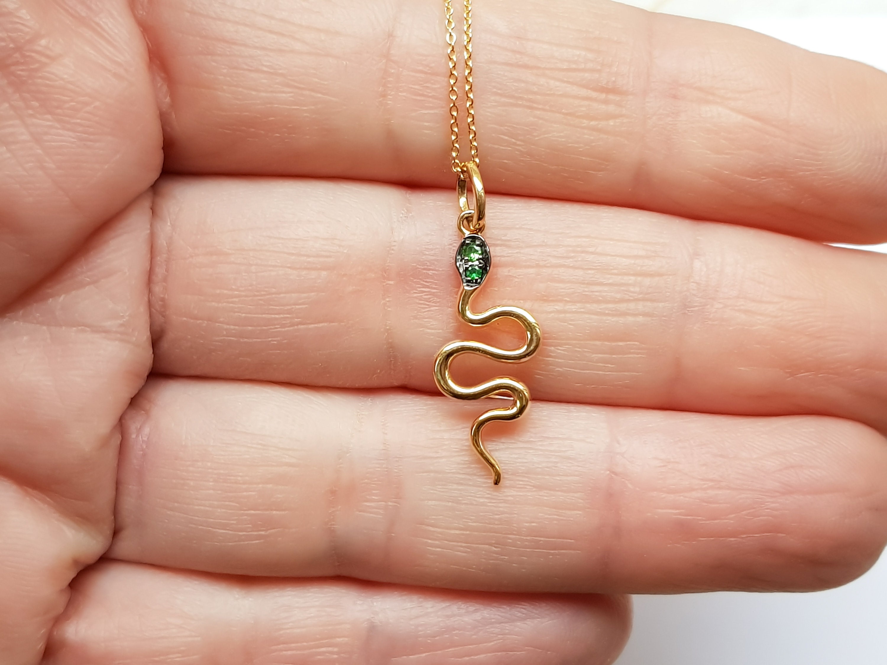 Gold Snake Pendant With Tsavorite Serpent Pendant Layering - Etsy