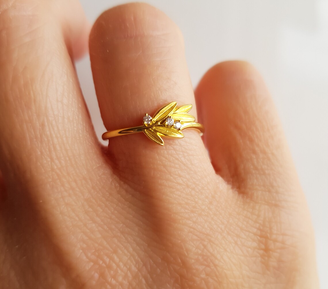 Gold Olive Branch Ring Olive Leaves Ring with Diamonds Greek | Etsy