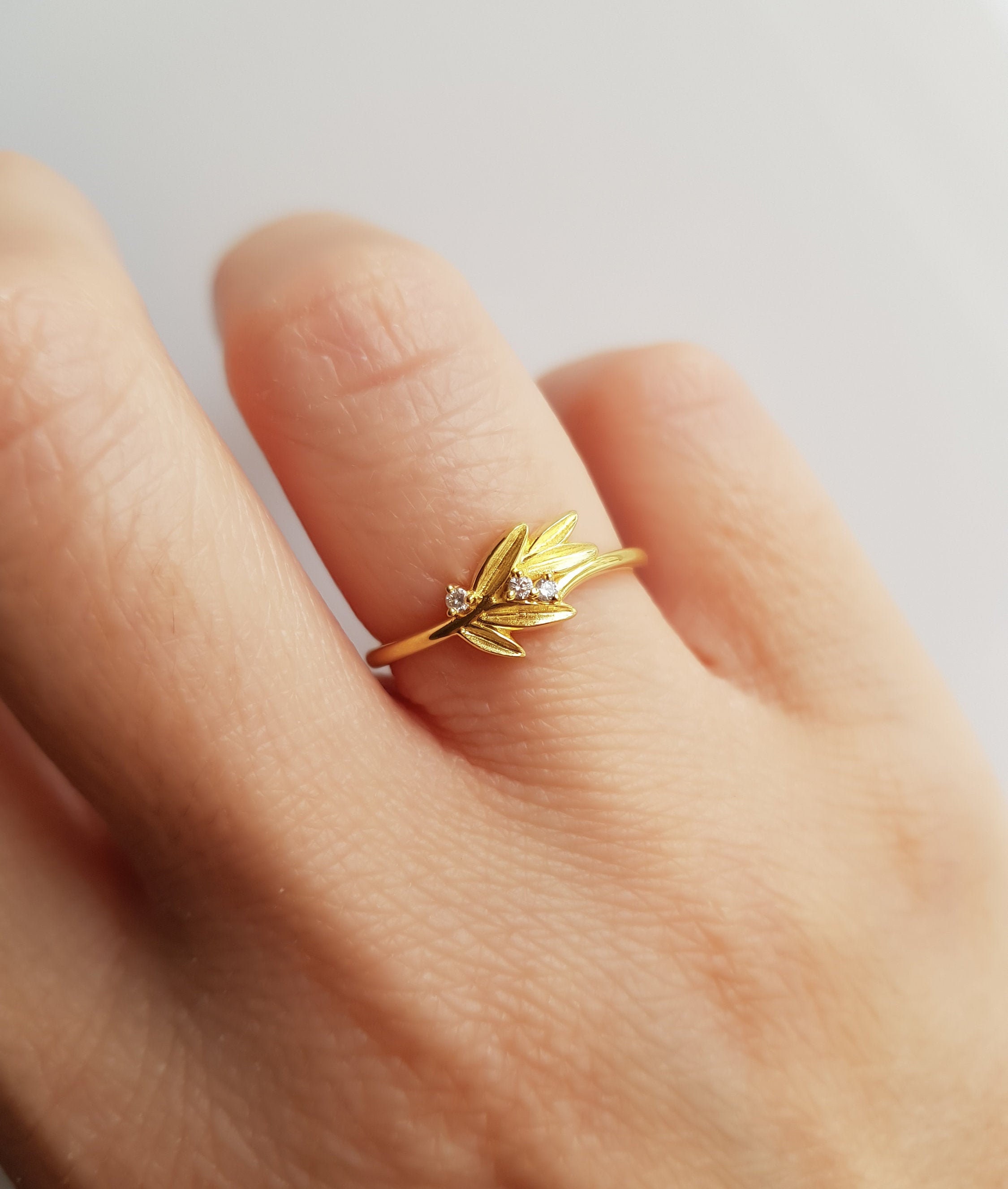 Gold Olive Branch Ring Olive Leaves Ring with Diamonds Greek | Etsy