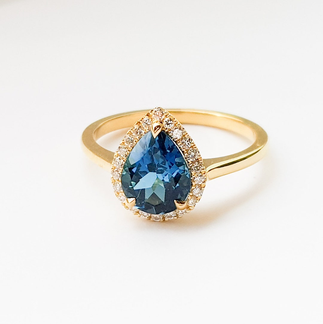 Pear Shaped Engagement Ring, London Blue Topaz Ring, Blue Topaz ...