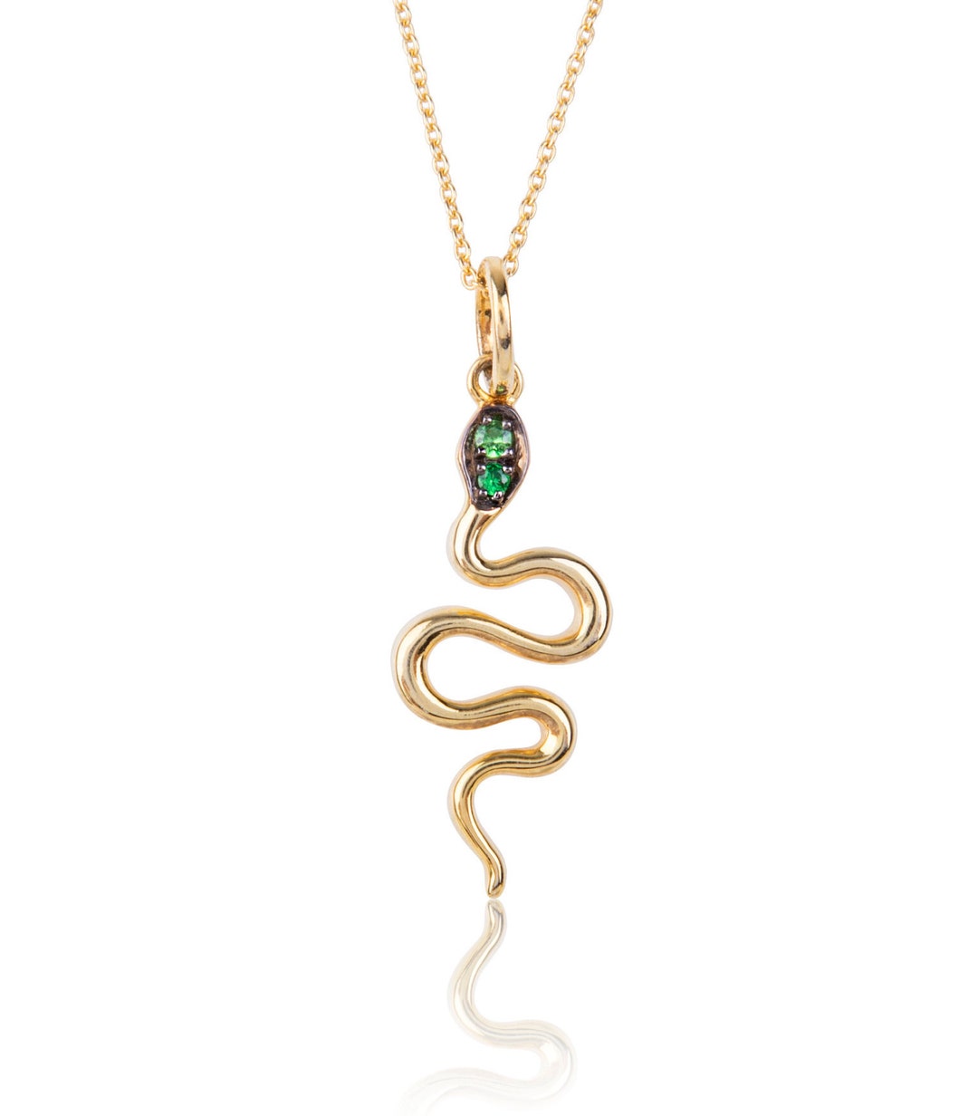 Gold Snake Pendant With Tsavorite, Serpent Pendant, Layering Necklace ...