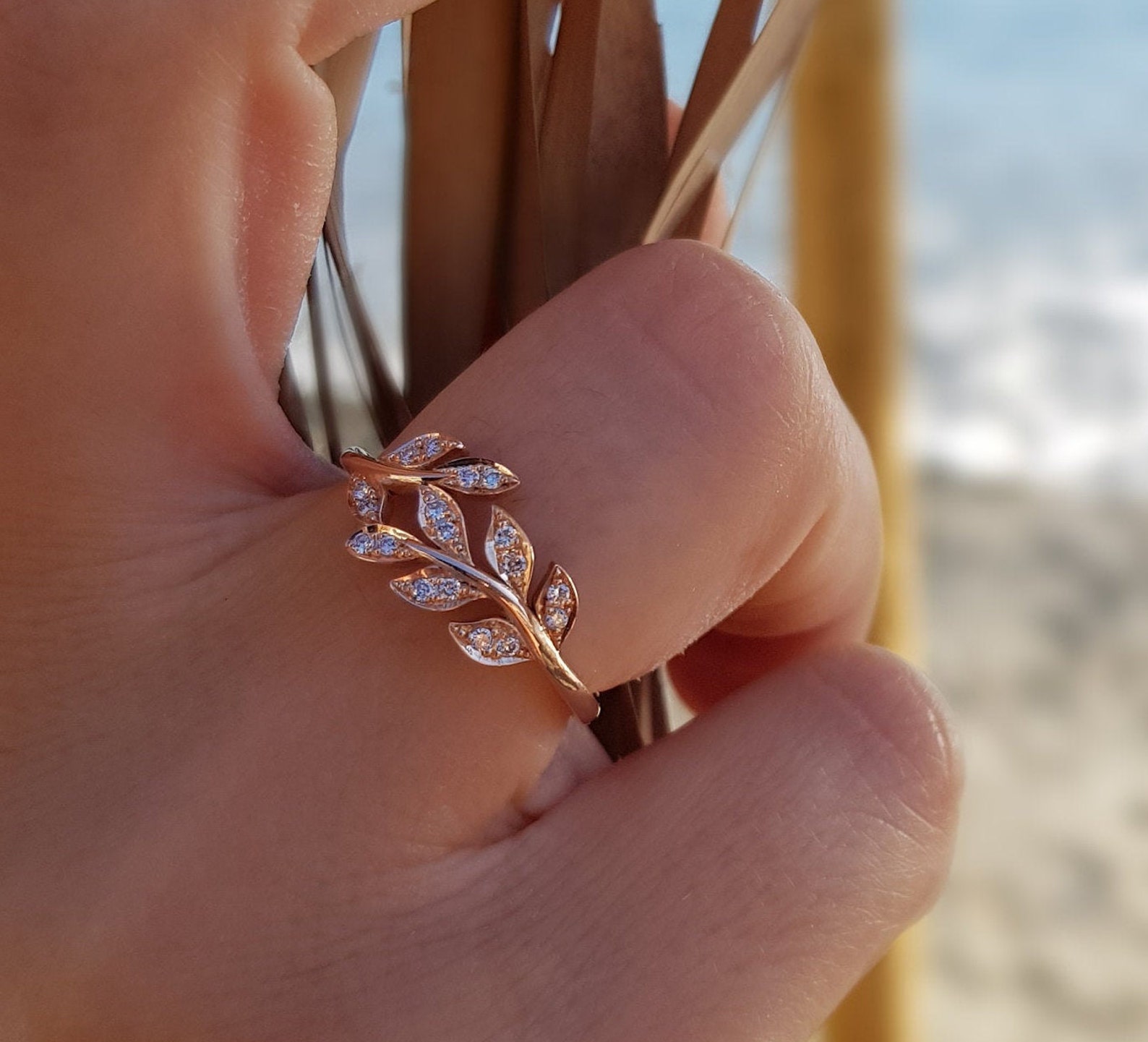 Olive Branch Ring Nature Inspired Ring Gold Olive Leaves | Etsy