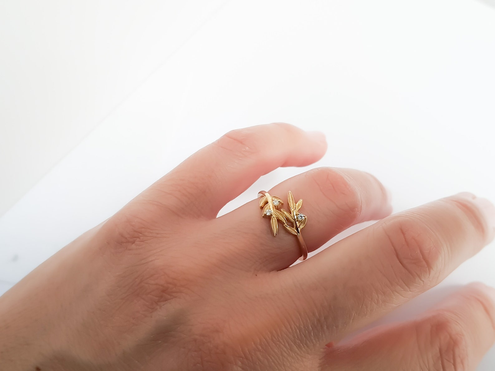 Gold Olive Leaves Ring Olive Branch Ring With Diamonds - Etsy