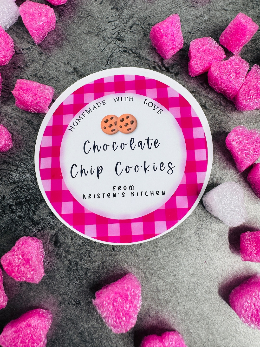 Gingham Fabric Style Chocolate Chip Cookie Labels, Personalized Cookie ...