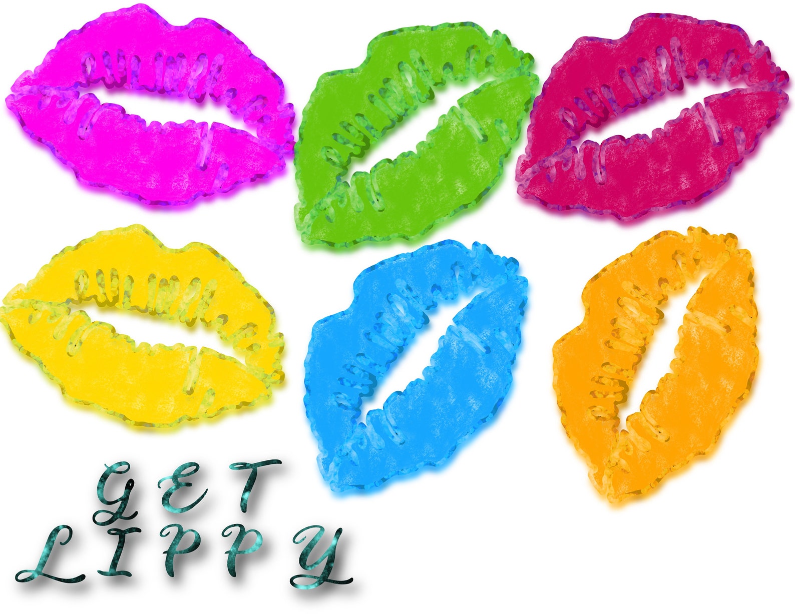Rainbow Color Lips Wall Art Lip Art In Neon Colors Colorful Etsy
