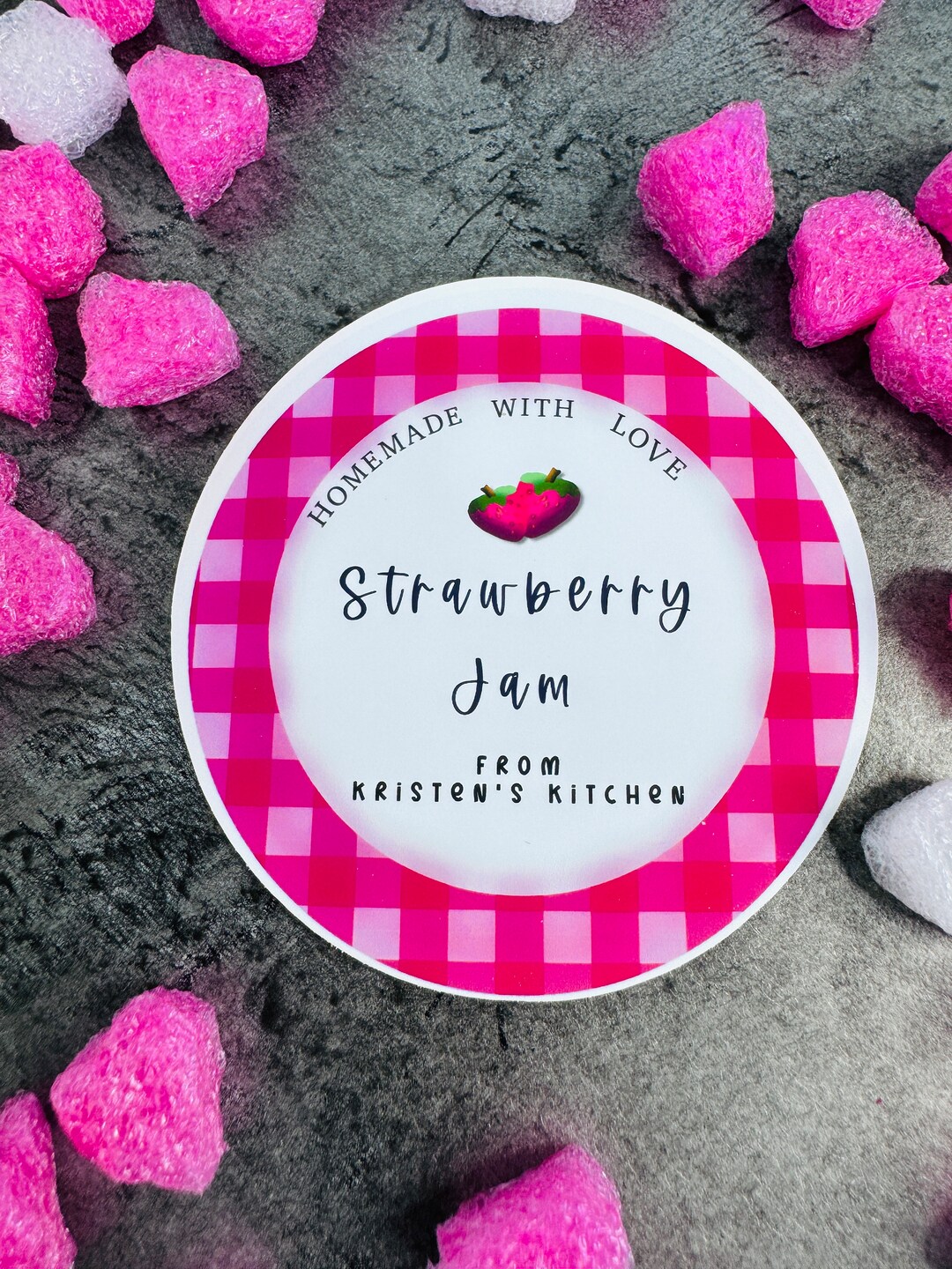 Gingham Fabric Style Strawberry Food Labels for Jam Preserves ...