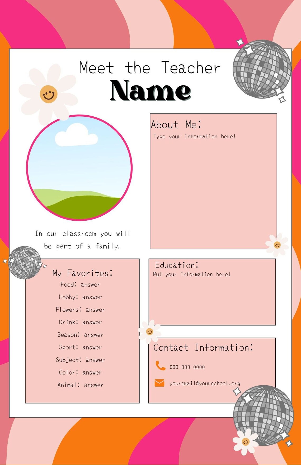 Disco Meet the Teacher Editable Canva Template - Etsy