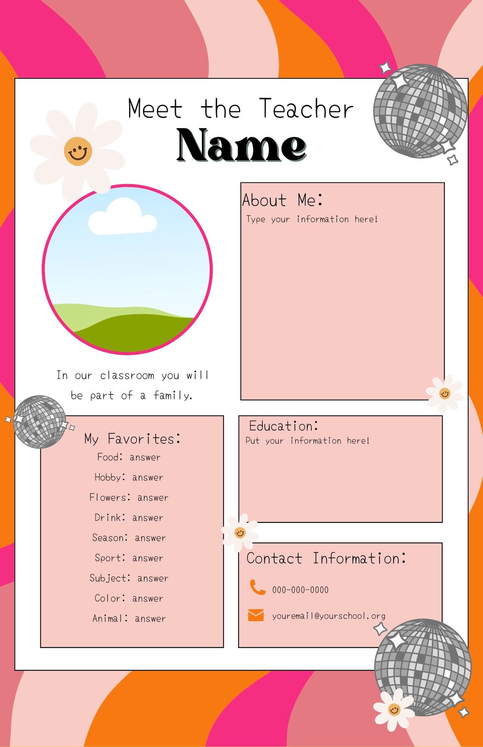 Disco Meet the Teacher Editable Canva Template - Etsy