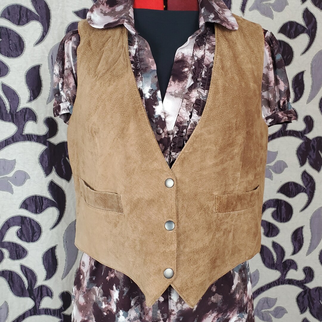 Natural Brown Vintage Suede Vest.copper Acetate Back With Buckle. 2 ...