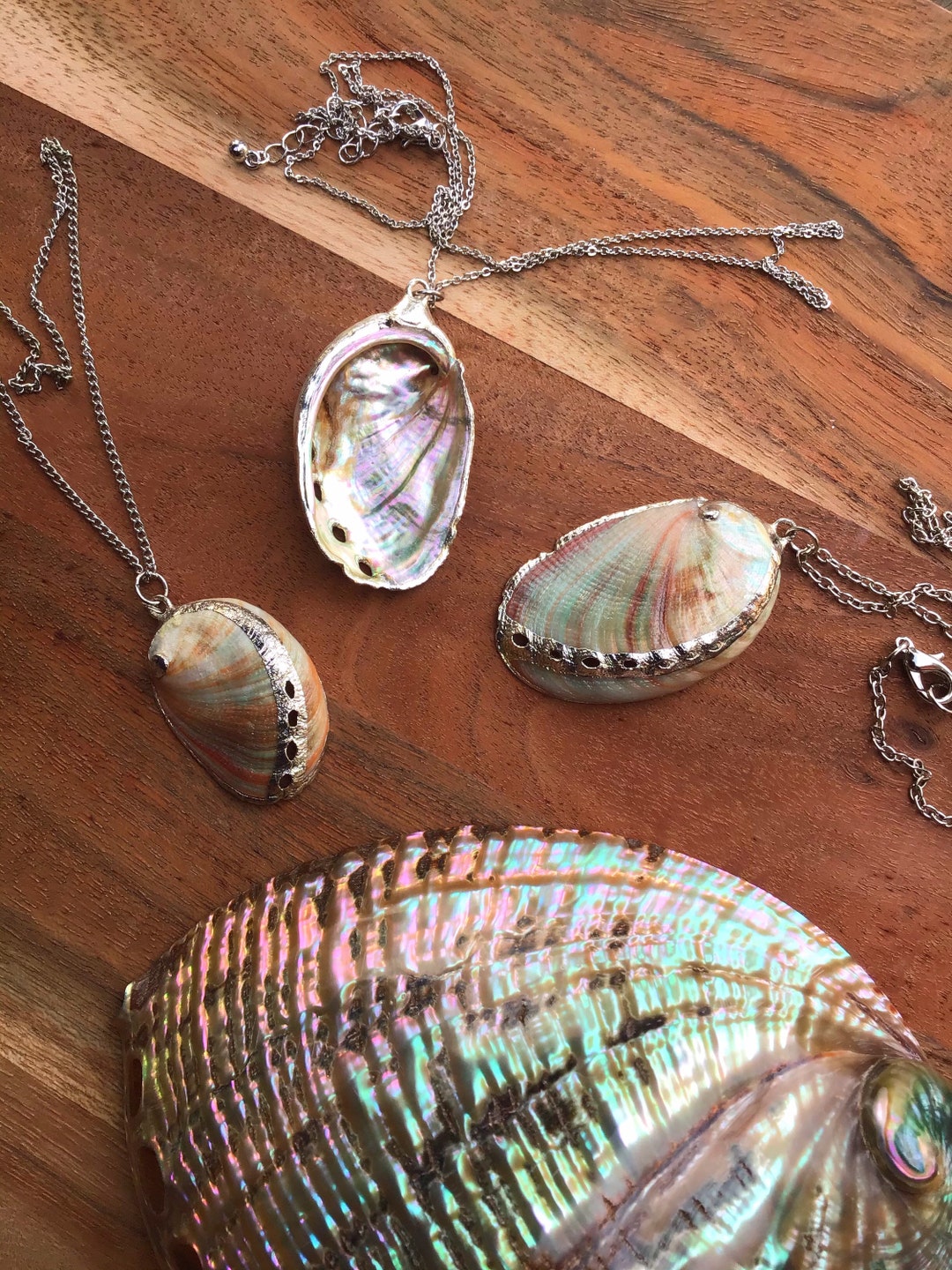 Abalone Sea Shell Necklace - Orange and Green - Etsy