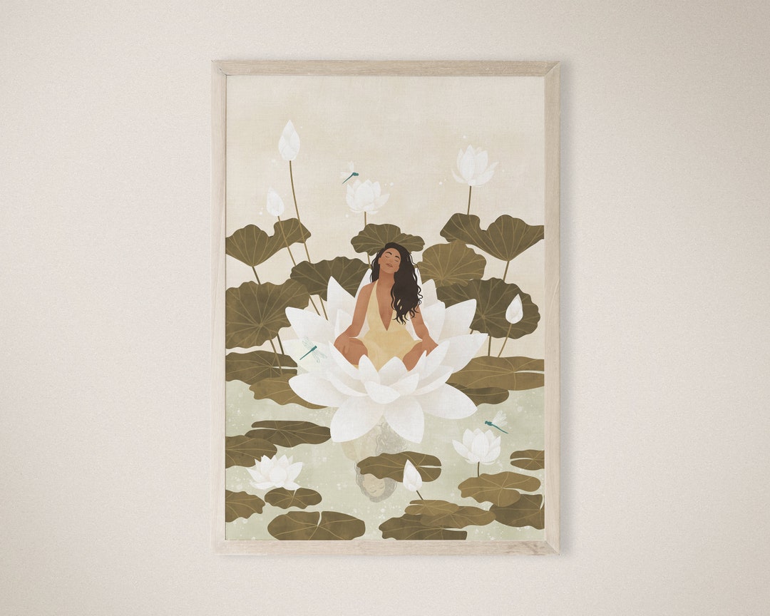 I Am At peace, Spiritual Wall Art, Lotus Flower, Minimalist Woman Art ...