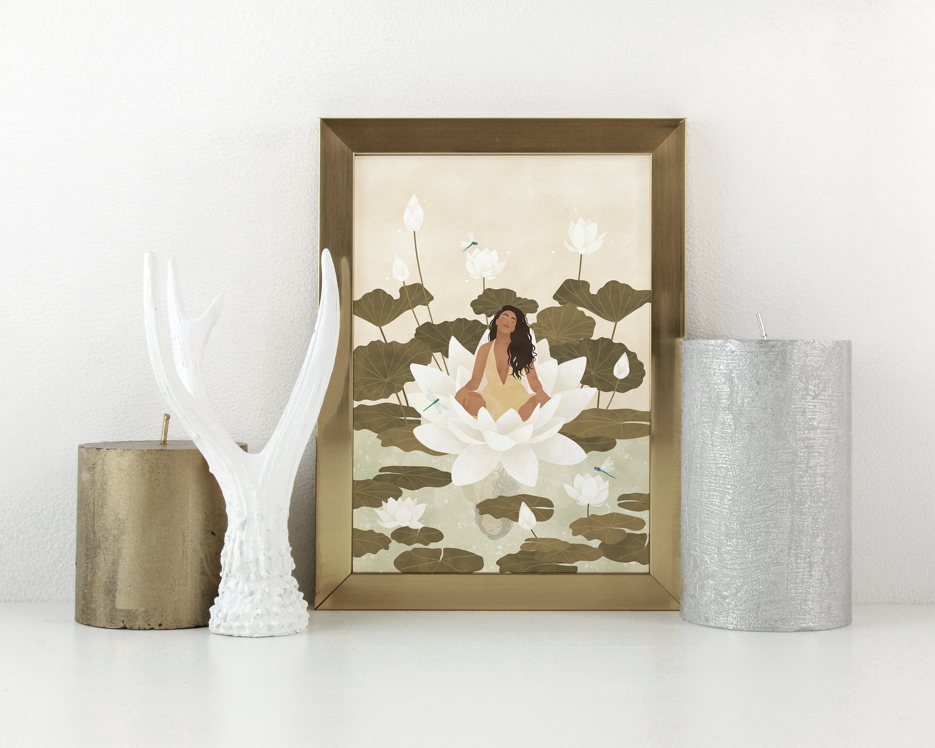 I Am At peace, Spiritual Wall Art, Lotus Flower, Minimalist Woman Art ...
