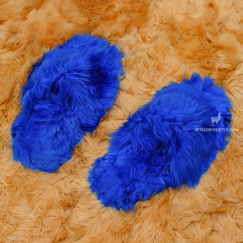 Blue Alpaca Fur Slippers Soft & Plush Slippers Slippers - Etsy
