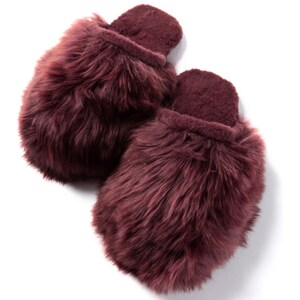Maroon Fur Alpaca Slippers, Burgundy Slippers Women, Warm Soft Slipper ...