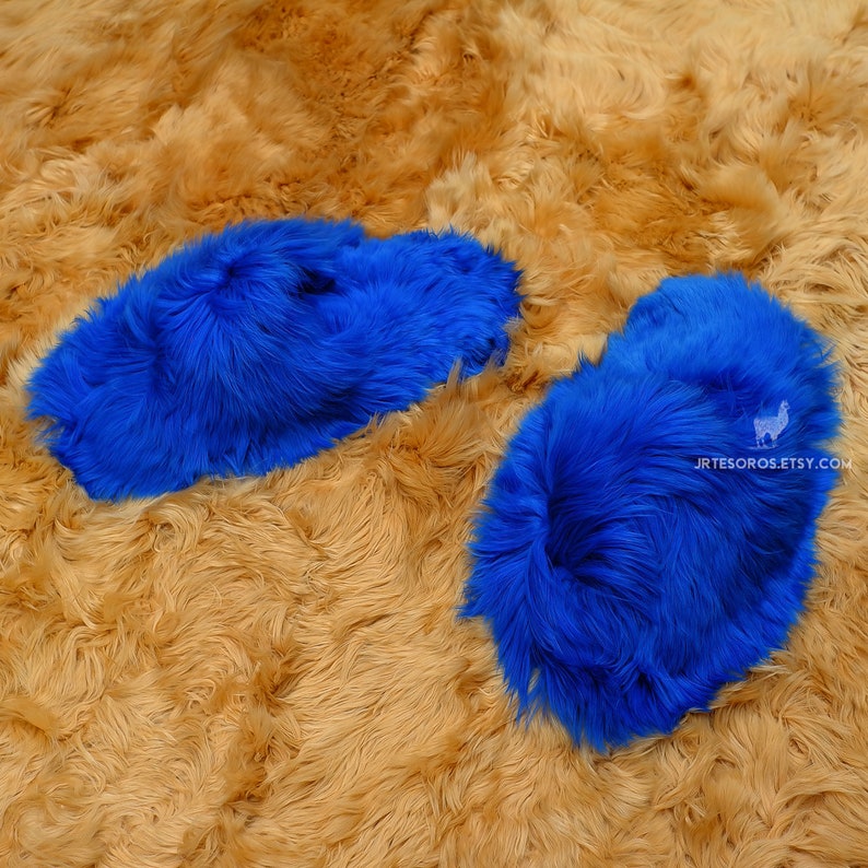 Blue Alpaca Fur Slippers Soft & Plush Slippers Slippers - Etsy