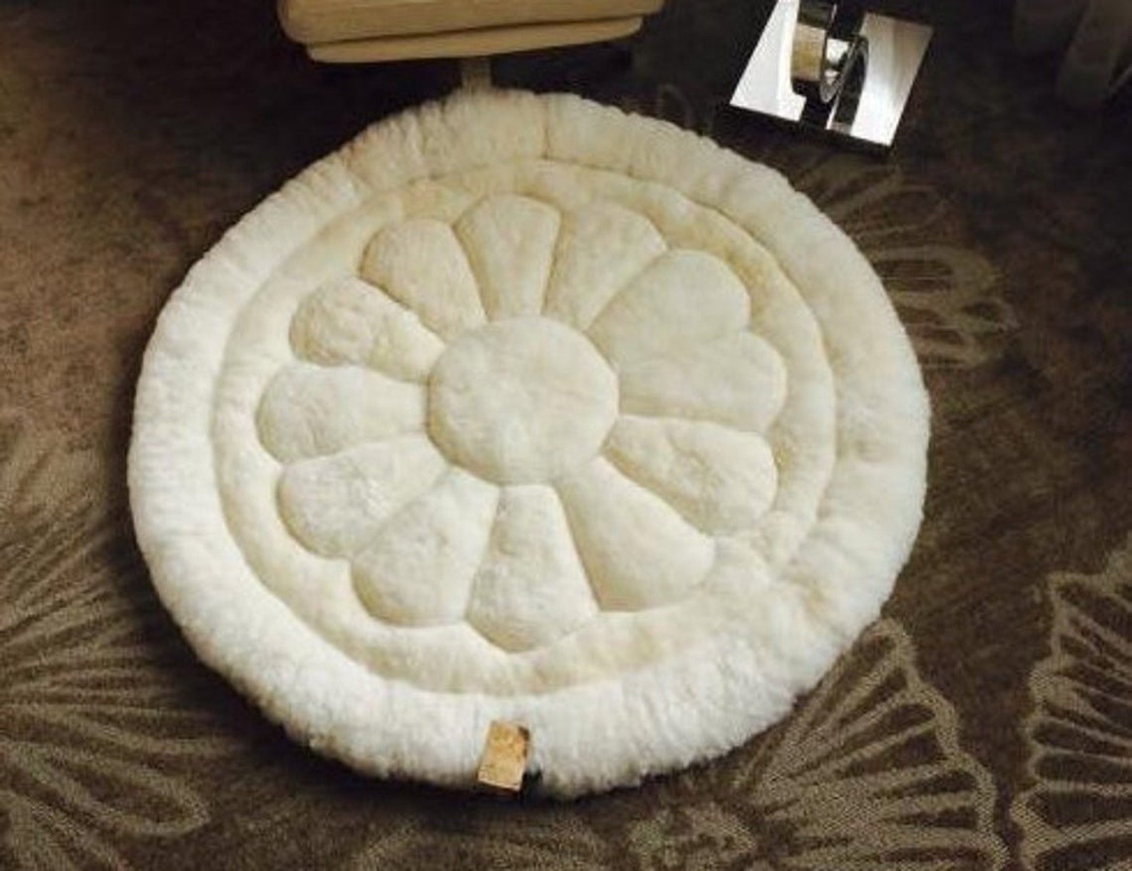 Beige Flower Round Rug Area Fur Alpaca Indoor Rugs Beige | Etsy
