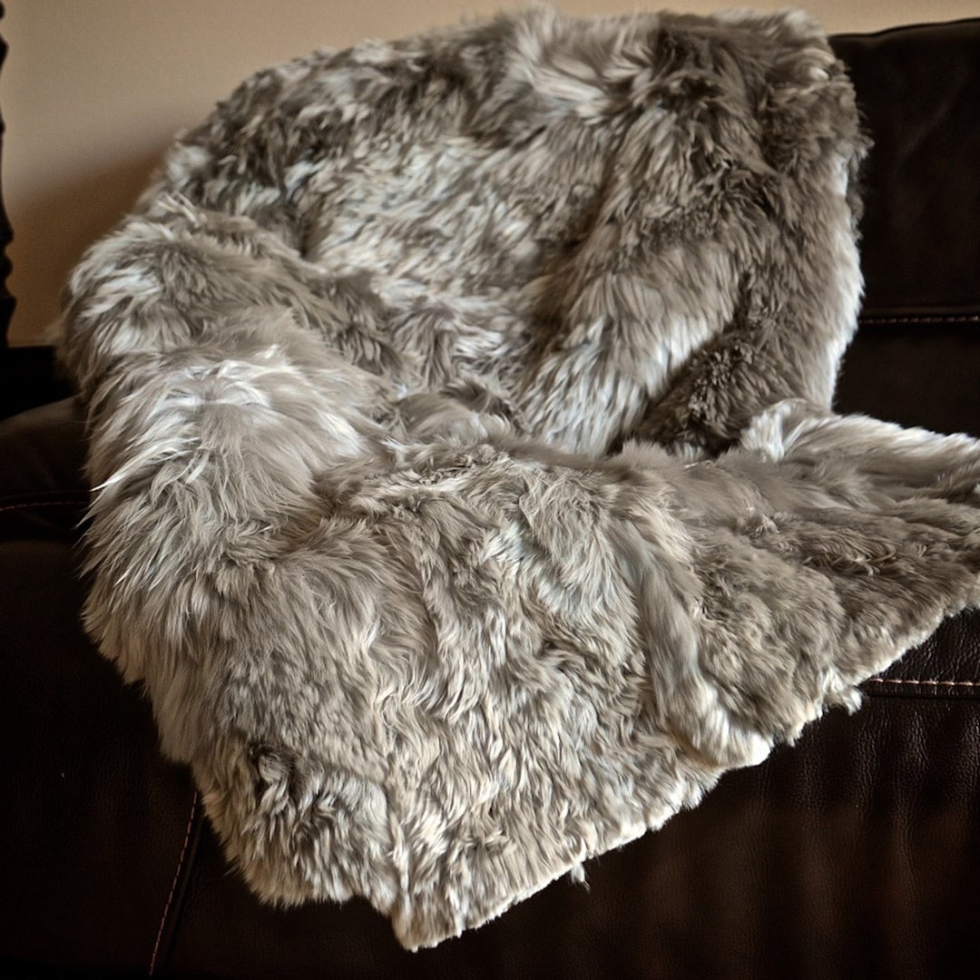 Gray Luxurious Alpaca Fur Throw, Alpaca Real Fur Throw Blanket, Soft ...
