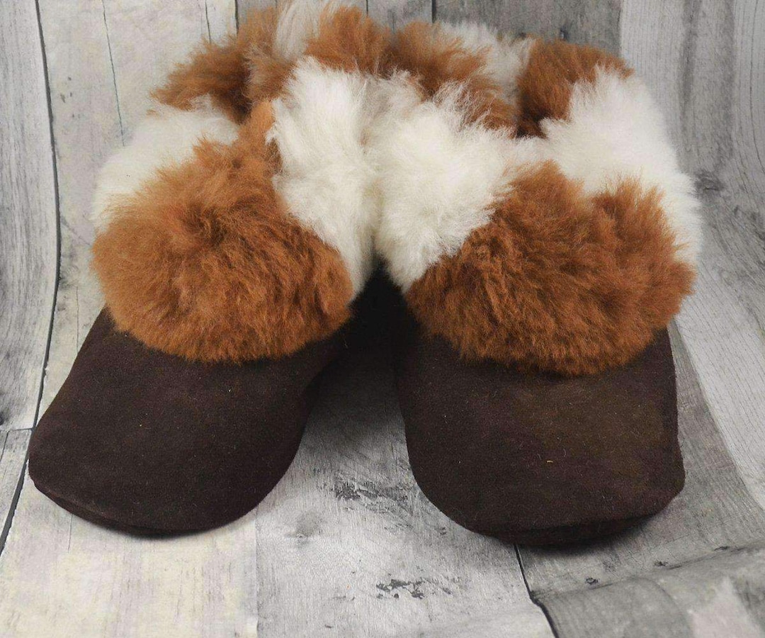 Alpaca Fur Slippers Brown - Alpaca Leather Bootie Slippers With Fur ...