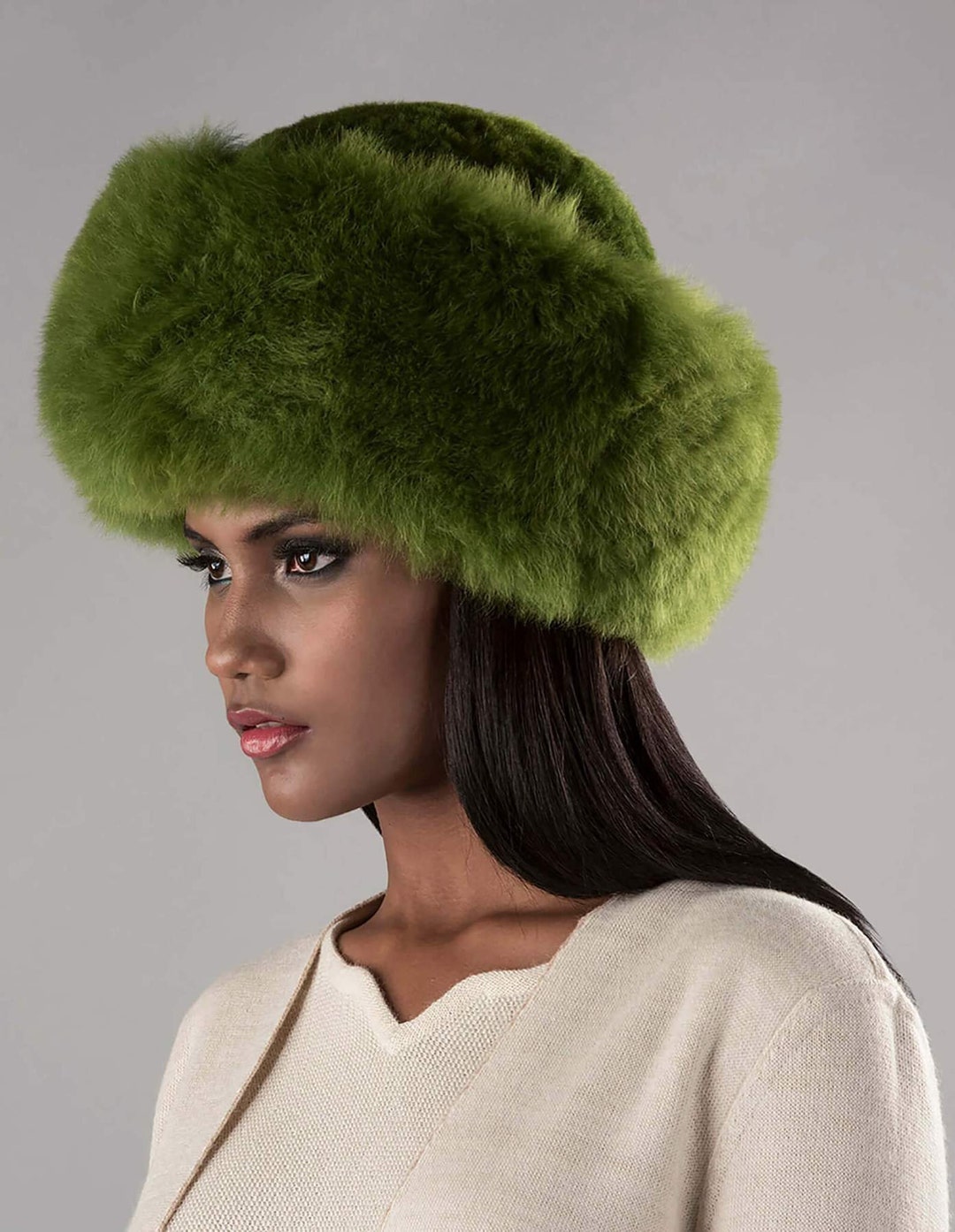 Luxurious Baby Alpaca Fur Hat Green, Ladies Women Hat, Russian Women ...