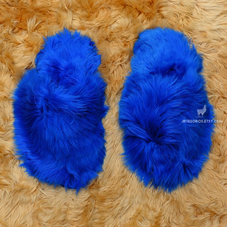 Blue Alpaca Fur Slippers Soft & Plush Slippers Slippers - Etsy