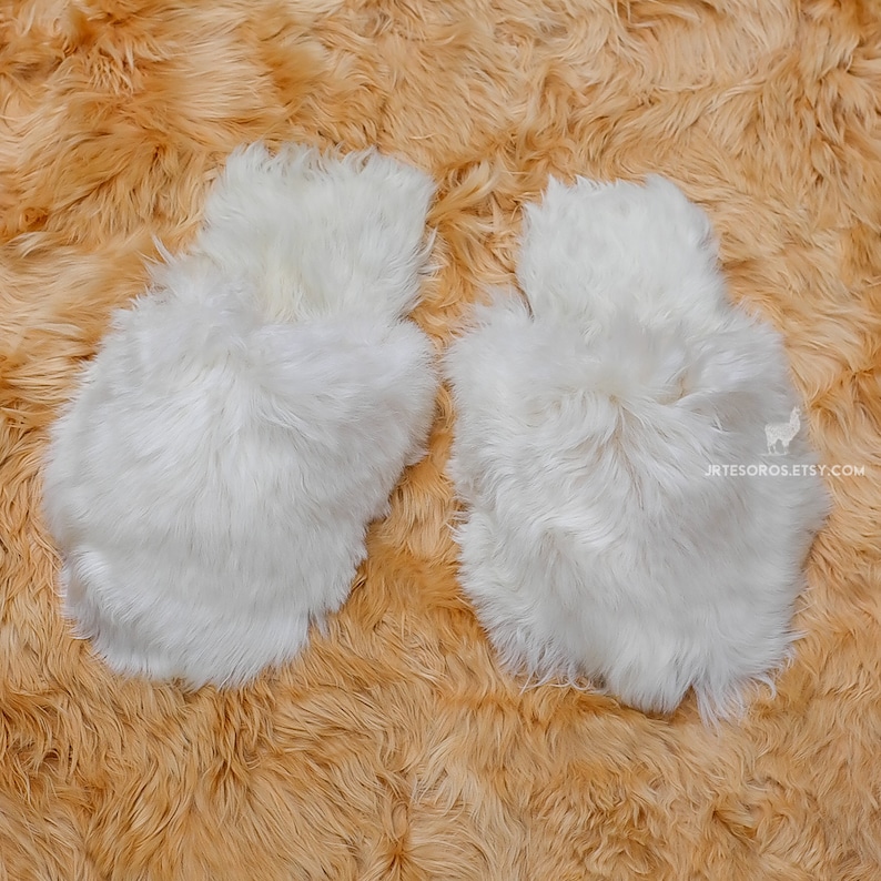 Alpaca Slippers White alpaca real fur slippers women girls | Etsy