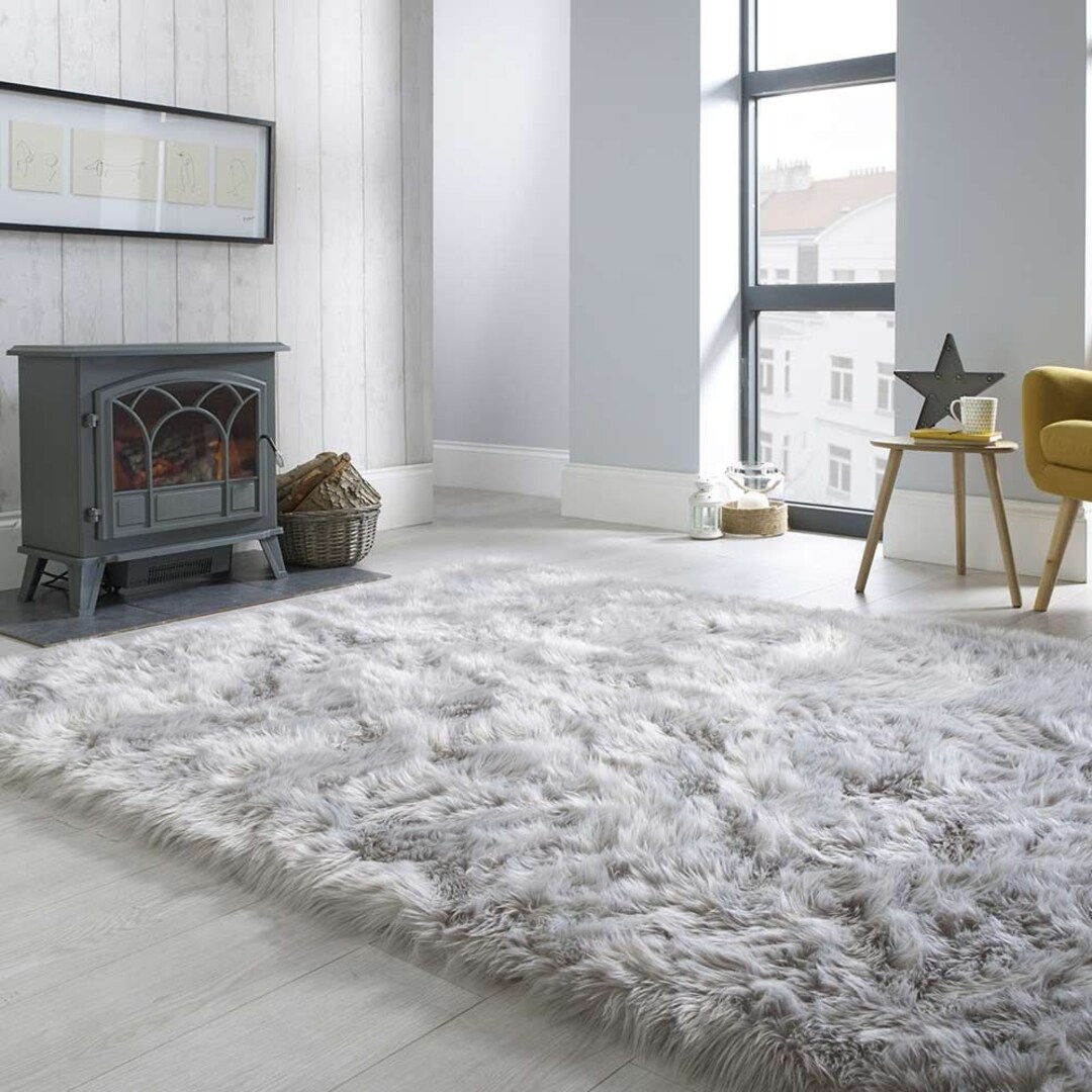 Luxurious Alpaca Fur Rug Silver, Soft Fluffy Alpaca Rug Area, Grey Rugs ...